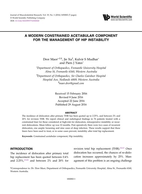 Pdf A Modern Constrained Acetabular Component For The Management Of