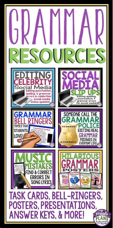 Grammar Activity Bundle Activities Assignments Slides Posters Task Cards