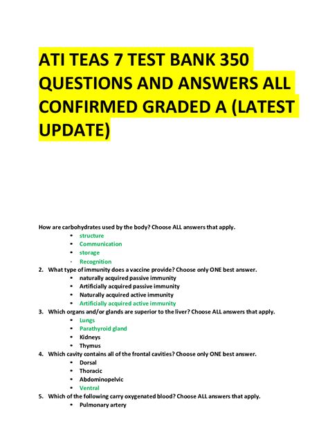 ATI TEAS TEST BANK QUESTIONS AND ANSWERS ALL CONFIRMED GRADED A LATEST UPDATE