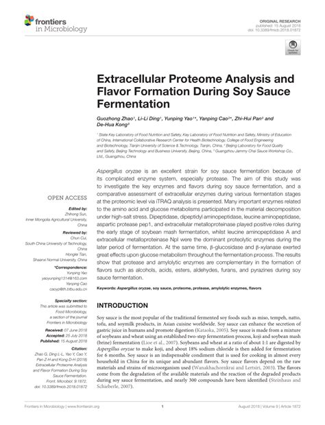 Pdf Extracellular Proteome Analysis And Flavor Formation During Soy Sauce Fermentation