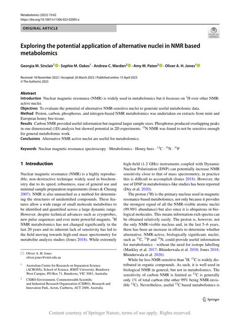 Pdf Exploring The Potential Application Of Alternative Nuclei In Nmr Based Metabolomics