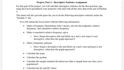 Project Part Descriptive Statistics Assignment Chegg