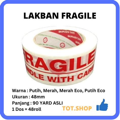 Jual Lakban Isolasi Fragile Putih 48mm 90yard Jangan Dibanting Shopee Indonesia