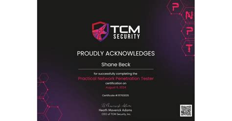 Shane Beck On Linkedin Practical Network Penetration Tester • Shane Beck • Tcm Security