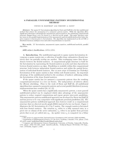 Pdf A Parallel Unsymmetric Pattern Multifrontal Method