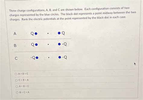 Solved Three Charge Configurations A B And C Are Shown Chegg