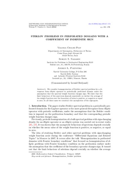 Pdf Steklov Problems In Perforated Domains With A Coefficient Of
