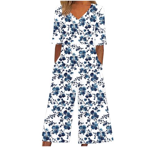 Edvintorg Jumpsuits For Women Dressy Floral Printed Short Sleeve V Neck