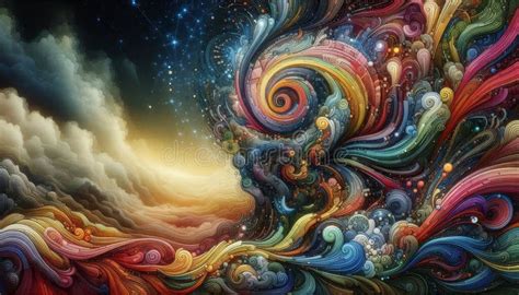 A Swirling Cosmic Design With Vibrant Colors And Fluid Patterns Resembling Clouds And Stars