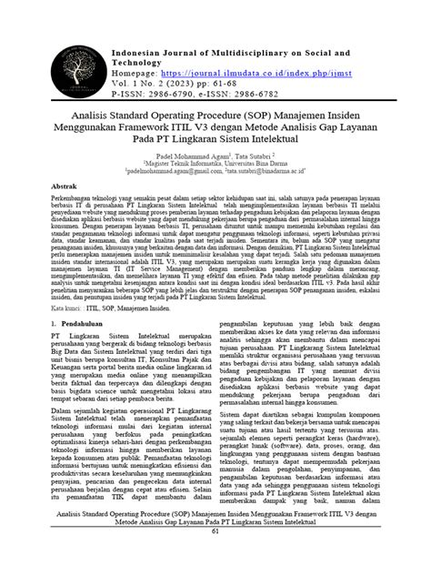Analisis Standard Operating Procedure Sop Manajemen Insiden Menggunakan Framework Itil V3