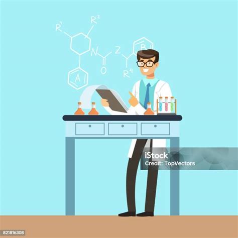 화학자 과학자 화학 요소 과학 실험실의 내부 테스트 벡터 일러스트 레이 션 개념에 대한 스톡 벡터 아트 및 기타 이미지 개념