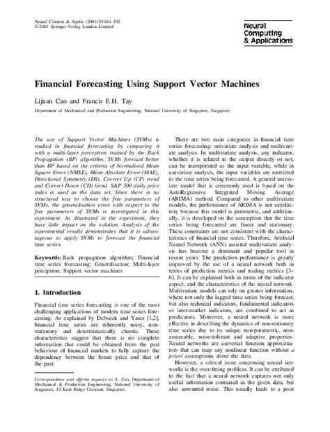 Pdf Financial Forecasting Using Support Vector Machines
