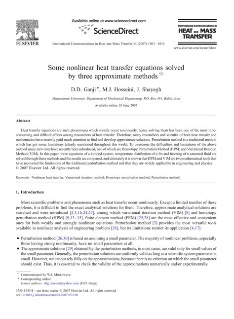 Pdf Some Nonlinear Heat Transfer Equations Solved By Three