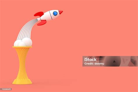 우주 탐사 개념입니다 장난감 만화 로켓과 받침대 3 차원 렌더링 미사일에 대한 스톡 사진 및 기타 이미지 미사일 어린 시절 스푸트니크 Istock