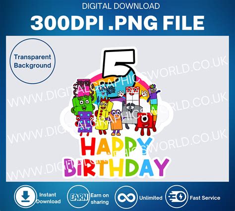 Number Blocks 5 Numberblocks 5th Birthday Png Digital Design For