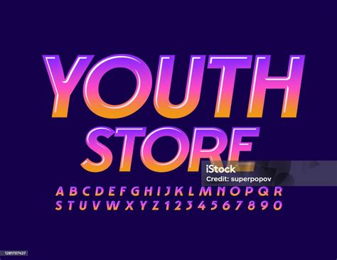벡터 밝은 로고 청소년 상점 광택 트렌디 한 알파벳 편지와 숫자 세트 고객에 대한 스톡 벡터 아트 및 기타 이미지 고객 광고 그라데이션 Istock