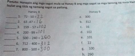 Solved: Panuto: Hanapin ang mga sagot mula sa Hanay B ang mga sagot sa mga tanong na nasa Han ...