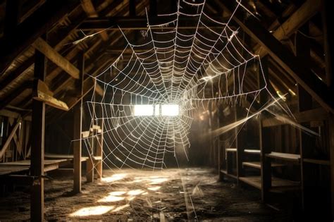 Spider Web Architecture Building Attic Premium Ai Generated Image