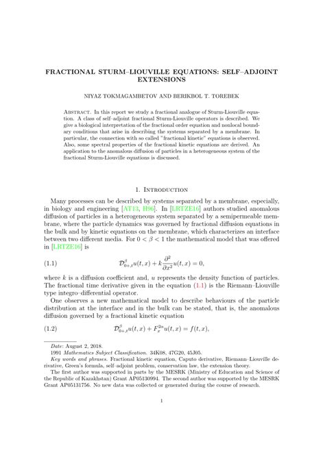 Pdf Fractional Sturm Liouville Equations Self Adjoint Extensions
