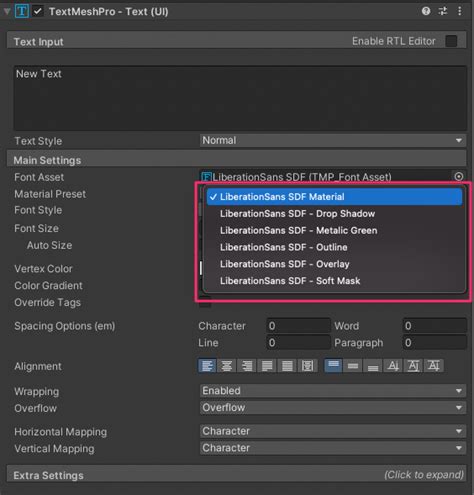 textmesh proのmaterial presetにマテリアルが表示されない場合の対処法【unity】【textmesh pro