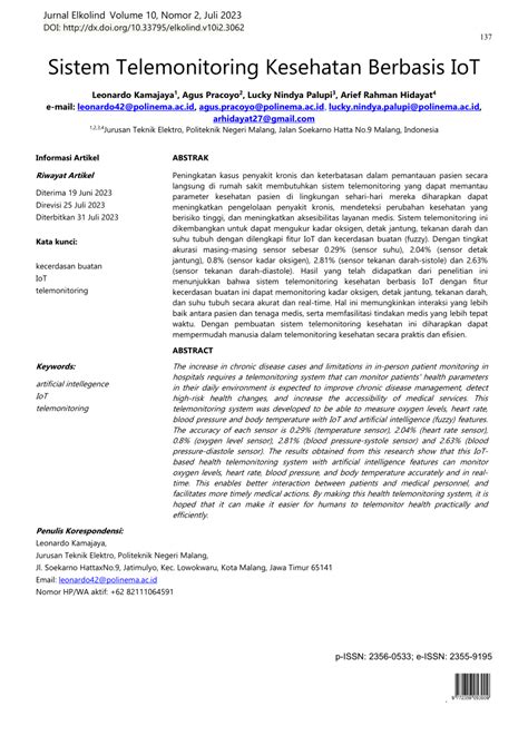 Pdf Sistem Telemonitoring Kesehatan Berbasis Iot