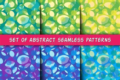 Set Of Six Abstract Geometric Seamless Pattern With Circles Colorful
