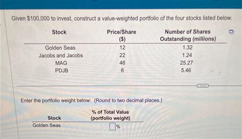 Solved Given 100000 To Invest Construct A Value Weighted Solved Given 100000 To Invest Construct A Value Weighted