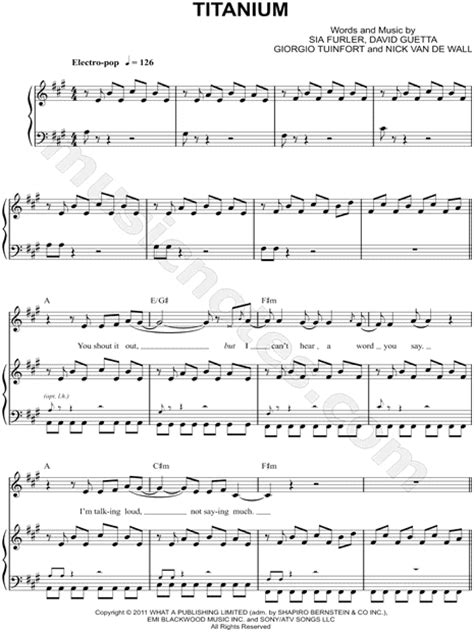 David Guetta Titanium Sheet Music In A Major Transposable Download And Print Sku Mn0097893 U6
