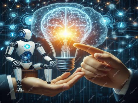 Premium Photo Hands Of Robot And Human Touch On Big Data Network