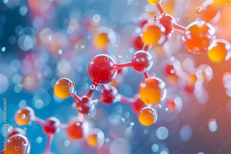 Colorful Polymer Molecular Structure With Orange Yellow And Blue Spheres For Use In Scientific