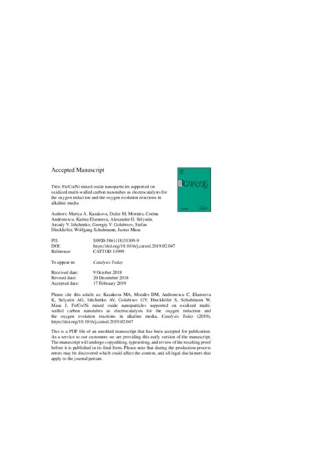 Pdf Feconi Mixed Oxide Nanoparticles Supported On Oxidized Multi Walled Carbon Nanotubes As