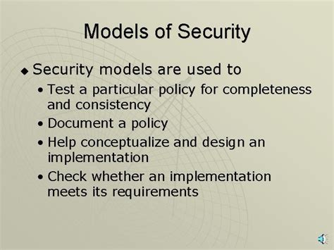 Models Of Security U Security Models Are Used
