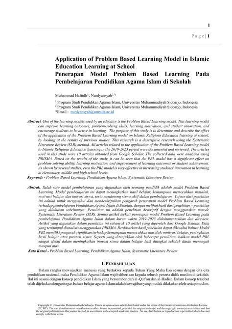 pdf application of problem based learning model in islamic education