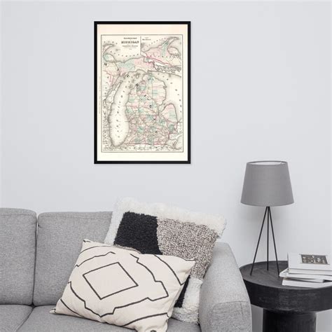 Michigan Map Vintage 1876 Michigan Map Print Antique Michigan Map