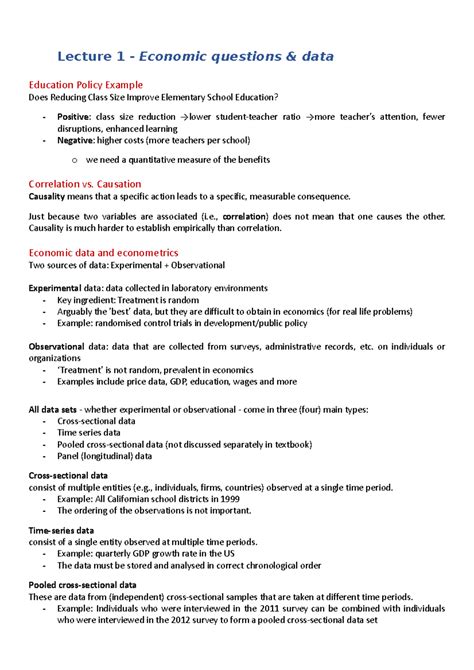 Introductory Econometrics Lecture 1 Economic Questions And Data