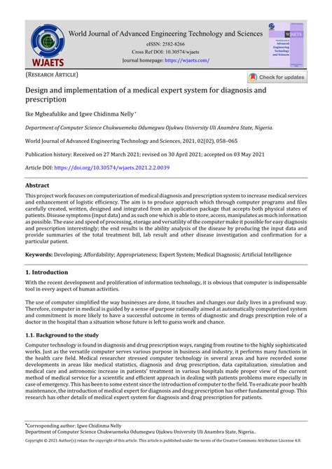 Pdf Design And Implementation Of A Medical Expert System For