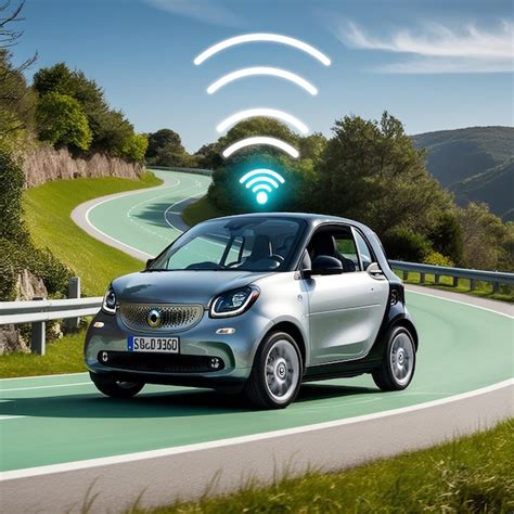 Smart Cars With Automatic Sensor Driving On Green Road With Wireless