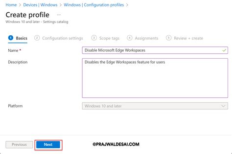 how to disable microsoft edge workspaces using intune
