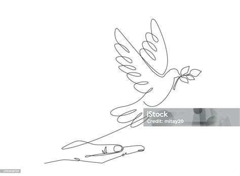 Continuous One Line Drawing Of Releasing A Dove With Olive Branch From