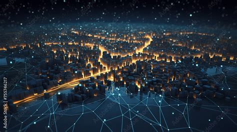 City Plan With Glowing City Map And Infrastructure Grid City Map