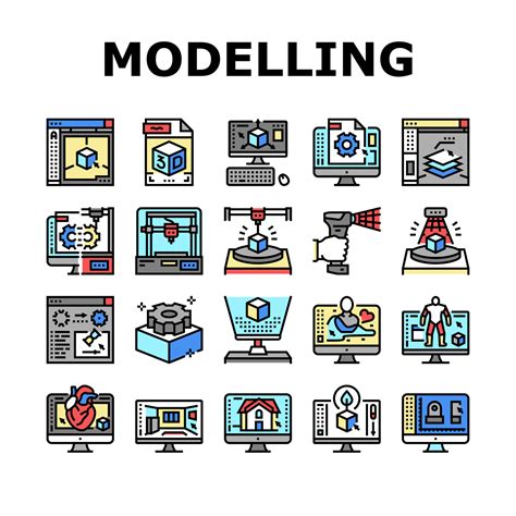 3d Modelling Software And Device Icons Set Vector 10234762 Vector Art