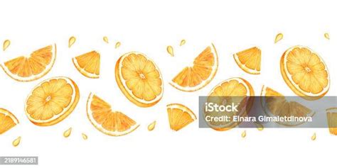 오렌지 과일 테두리와 주스 방울 수채화 손으로 그린 그림입니다 상표 인쇄 기치 직물을 위한 이음새가 없는 밀감속 국경 0명에 대한 스톡 벡터 아트 및 기타 이미지 Istock