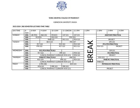 Lecture Timetable 1 Pdf
