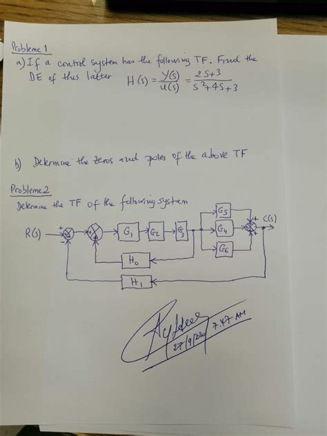Solved Probleme 1 A If A Control System Has The Following Chegg Com