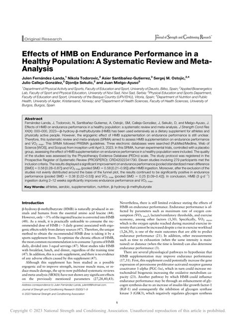 Pdf Effects Of Hmb On Endurance Performance In A Healthy Population A Systematic Review And