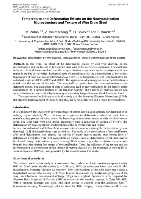 Temperature And Deformation Effects On The Recrystallization Microstructure And Texture Of Wire