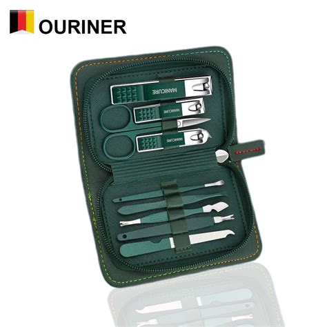 Badu Bg Зелен комплект за маникюр от 9 бр с кожен калъф Професионални комплекти инструменти за