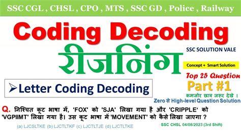 Letter Coding Decoding Reasoning Part 01 Coding Decoding Reasoning