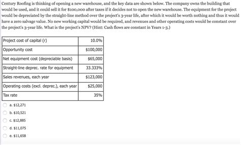 Solved Project Whose Data Are Shown Below The Equipment