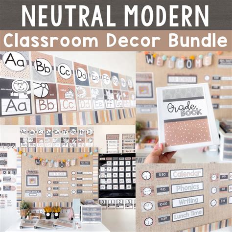 Modern Neutral Boho Classroom Decor Bundle Classroom Bulletin Board Display Posters Neutral